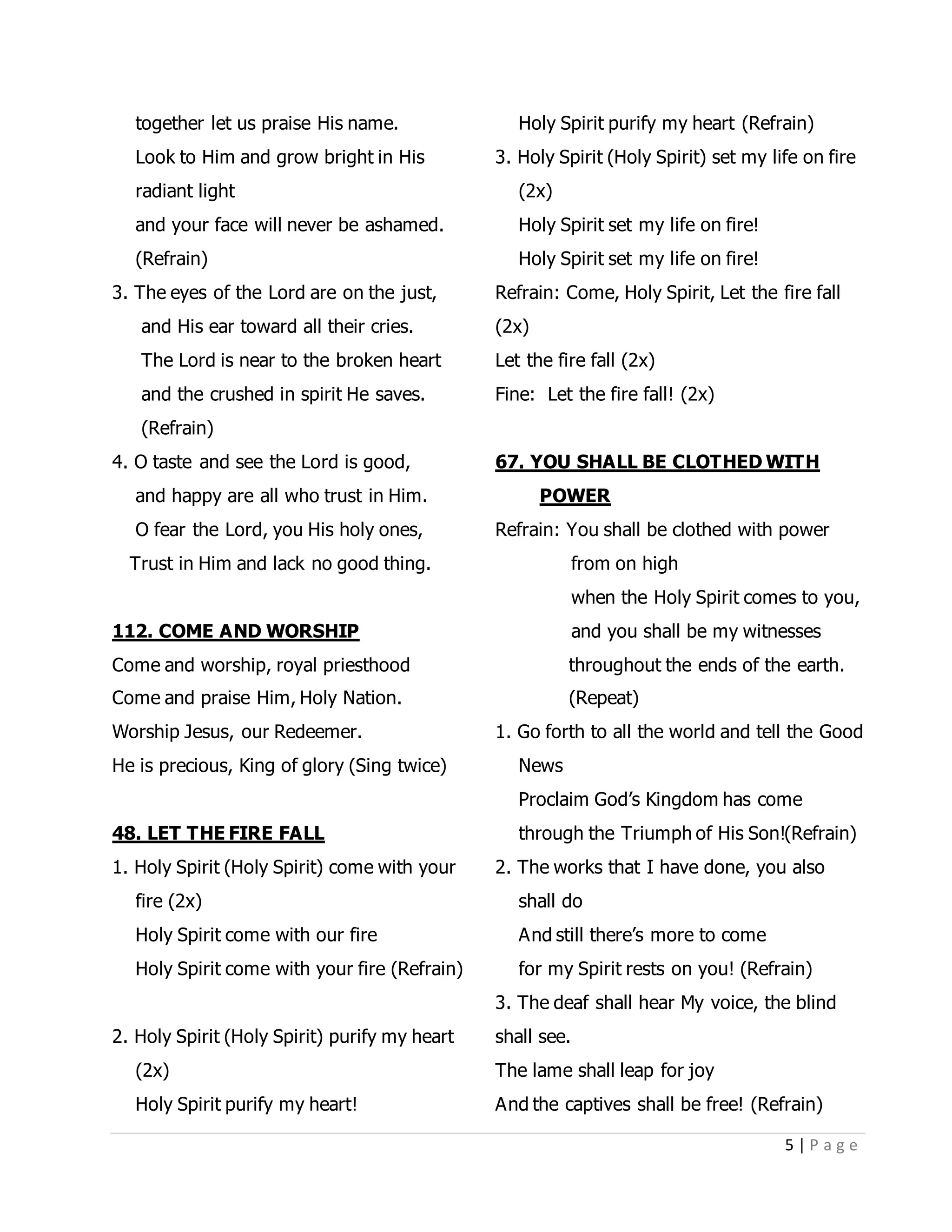 CFC CHRISTIAN SONGS LYRICS | DOCX