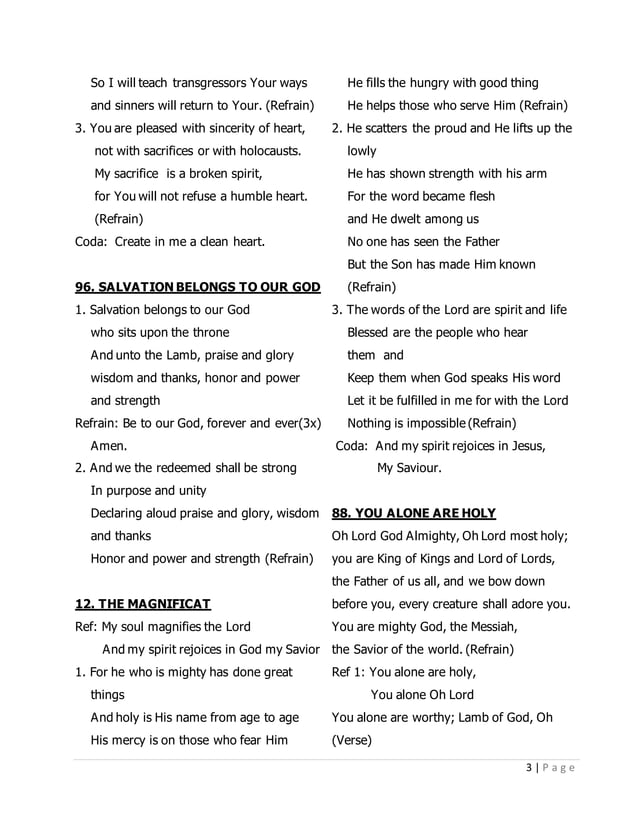 CFC CHRISTIAN SONGS LYRICS | DOCX