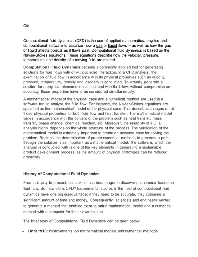 WHAT IS COMPUTATIONAL FLUID DYNAMICS (CFD) | DOCX