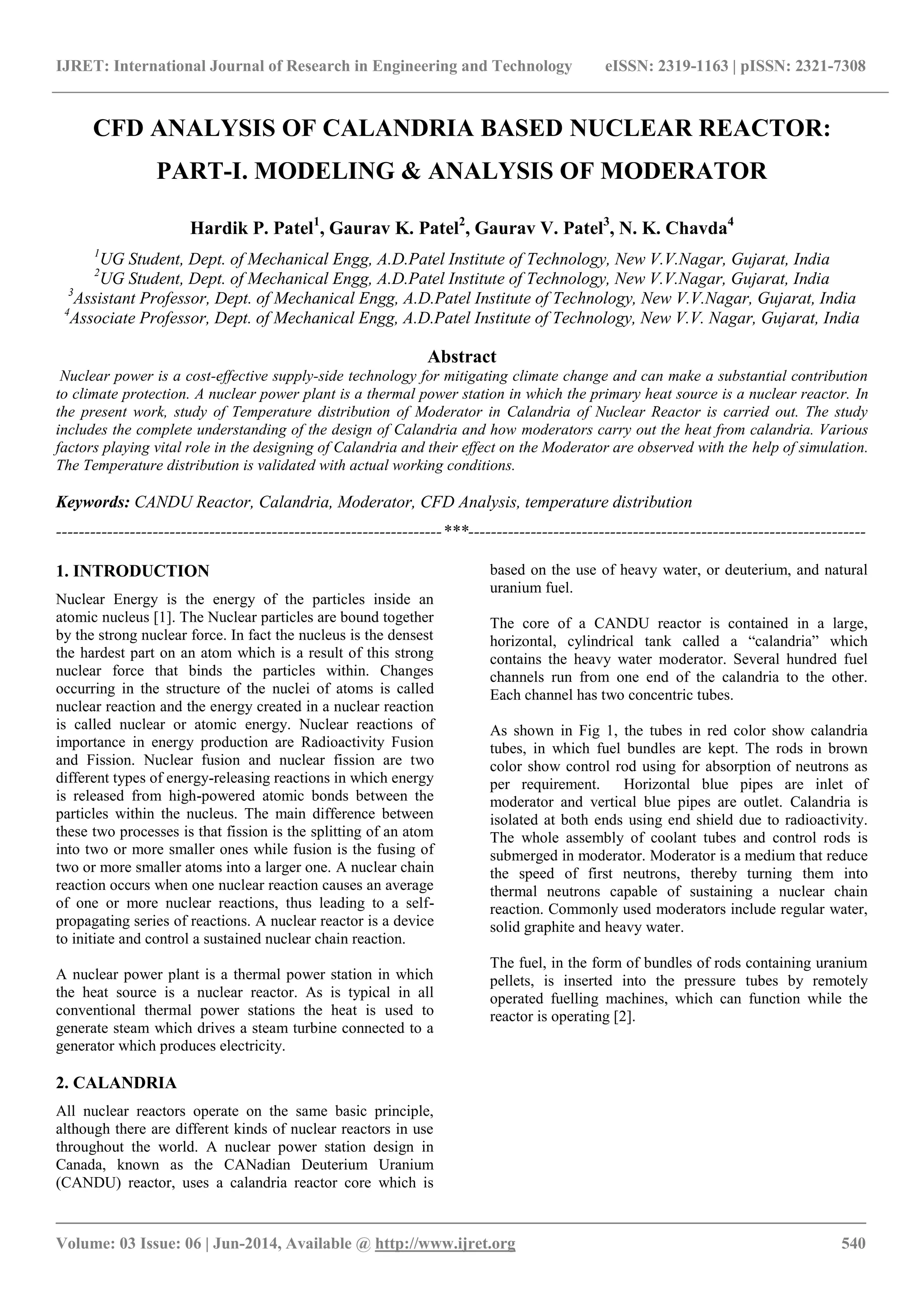 Cfd analysis of calandria based nuclear reactor part i. modeling ...