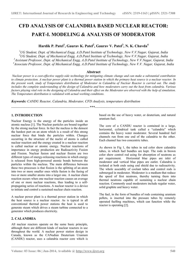 Cfd analysis of calandria based nuclear reactor part i. modeling & analysis of moderator | PDF ...