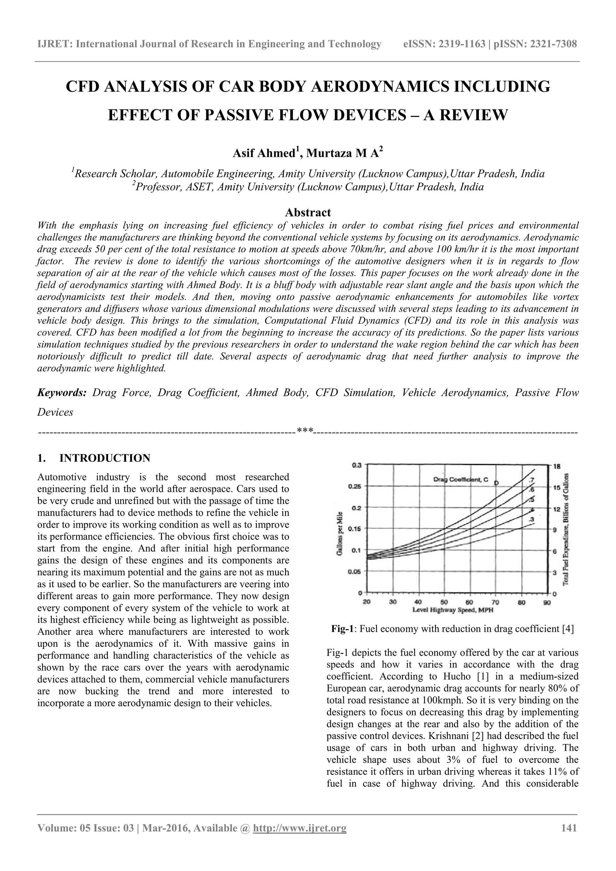 Cfd analysis of car body aerodynamics including effect of passive flow ...
