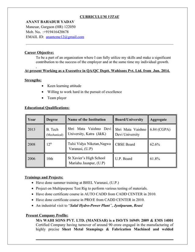 anant resume 12 | PDF