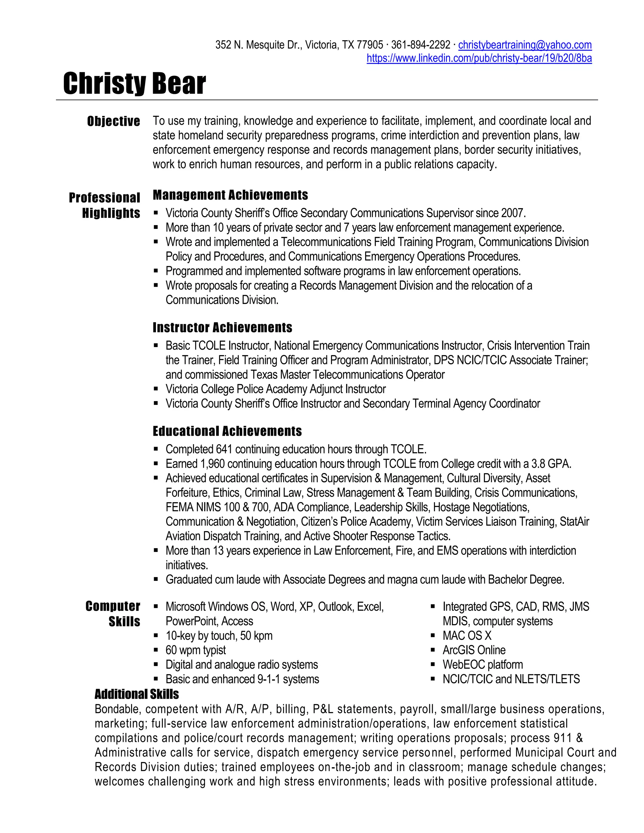 Christy Bear Resume 2015 PDF | PDF