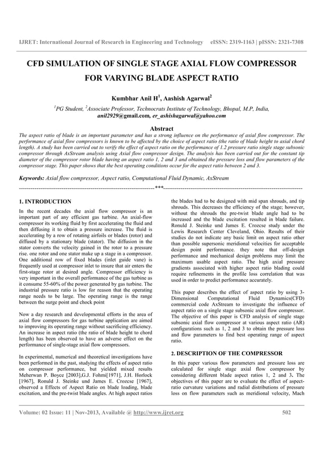 Cfd simulation of single stage axial flow compressor | PDF