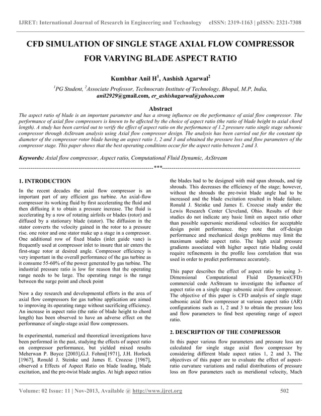 Cfd simulation of single stage axial flow compressor for varying blade aspect ratio | PDF ...
