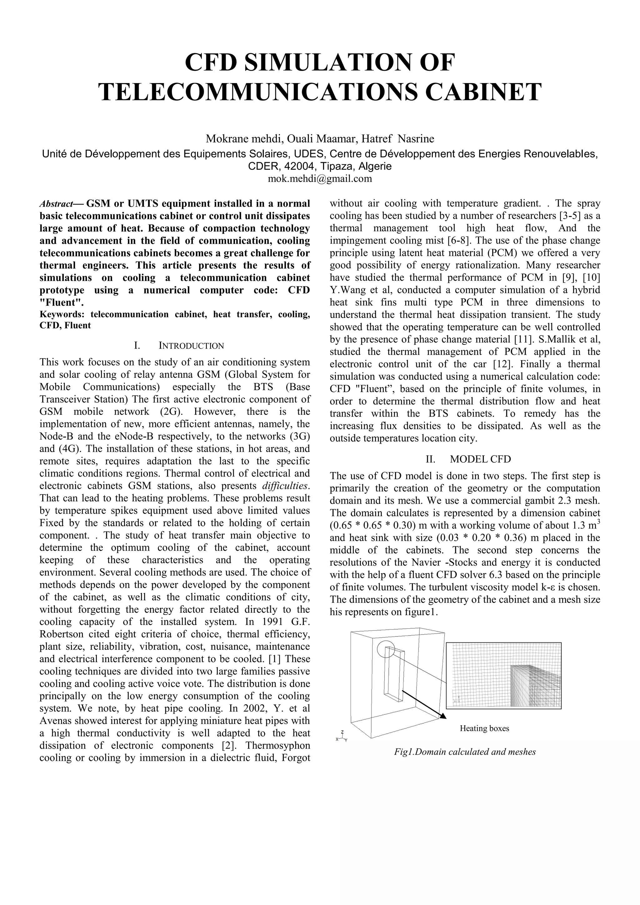 Cfd simulation of telecommunications cabinet | PDF