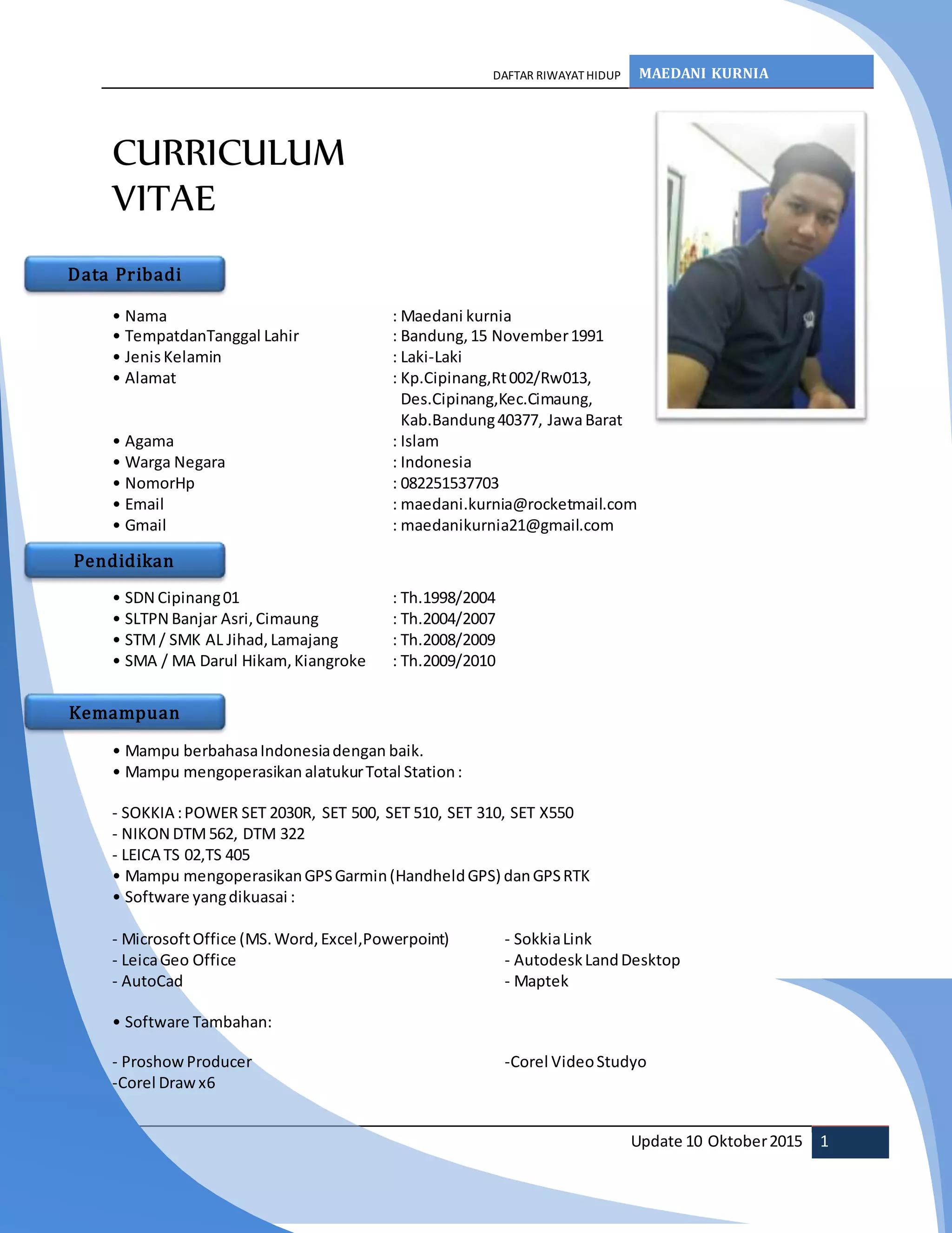 CURRICULUM VITAE MAEDANI KURNIA | PDF