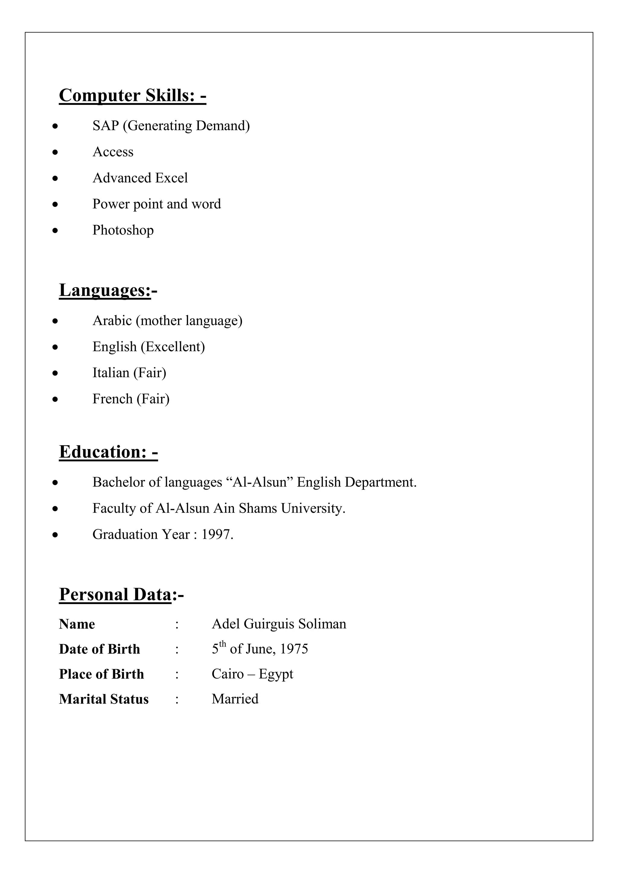 Curriculum vitae Adel Soliman | PDF | Business Administration | Business