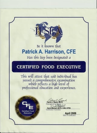 Certified Food Executive | PDF
