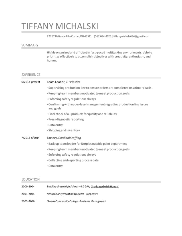 Tiffany Resume | DOCX