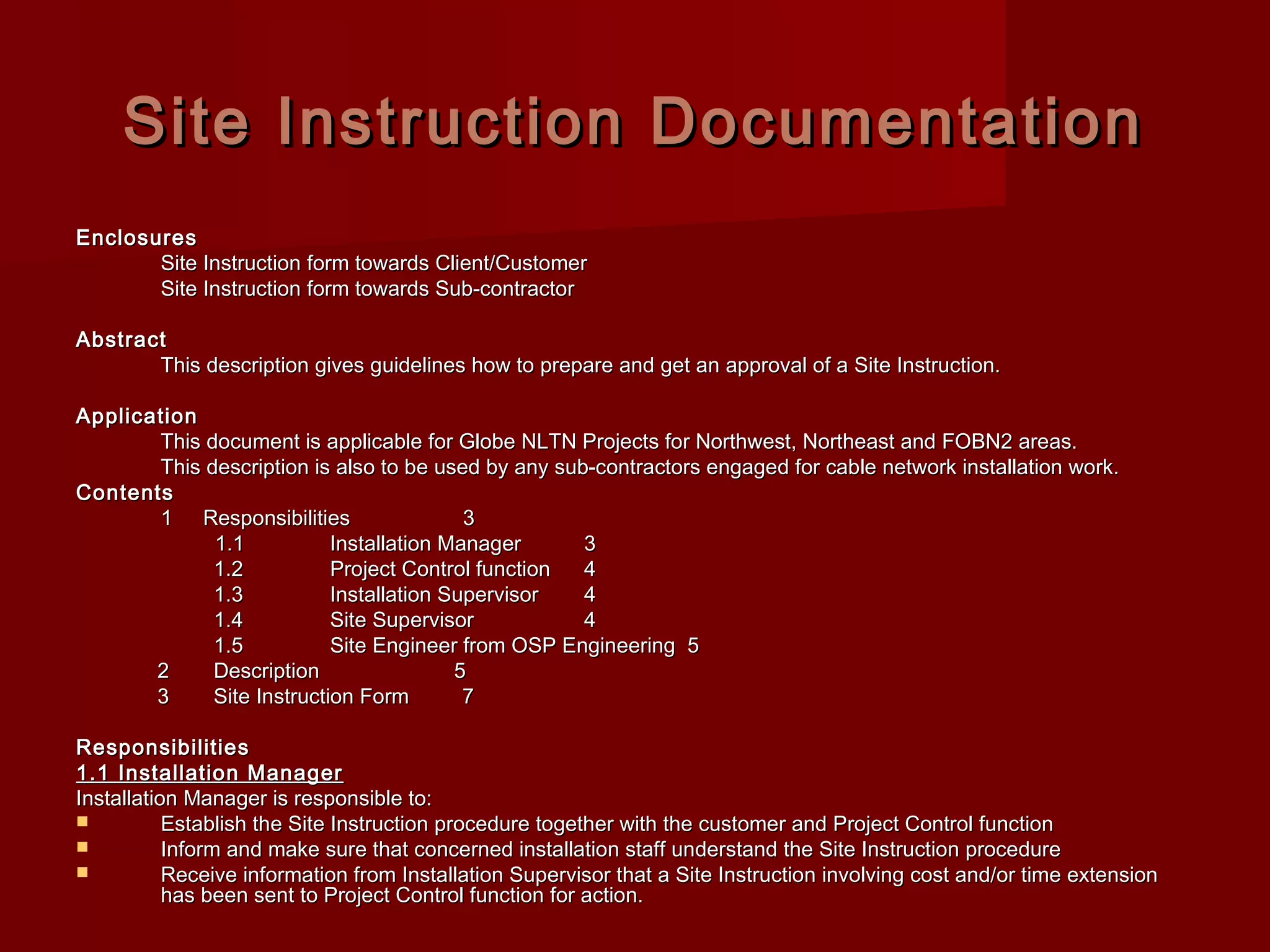 Site Instruction Provision | PPT