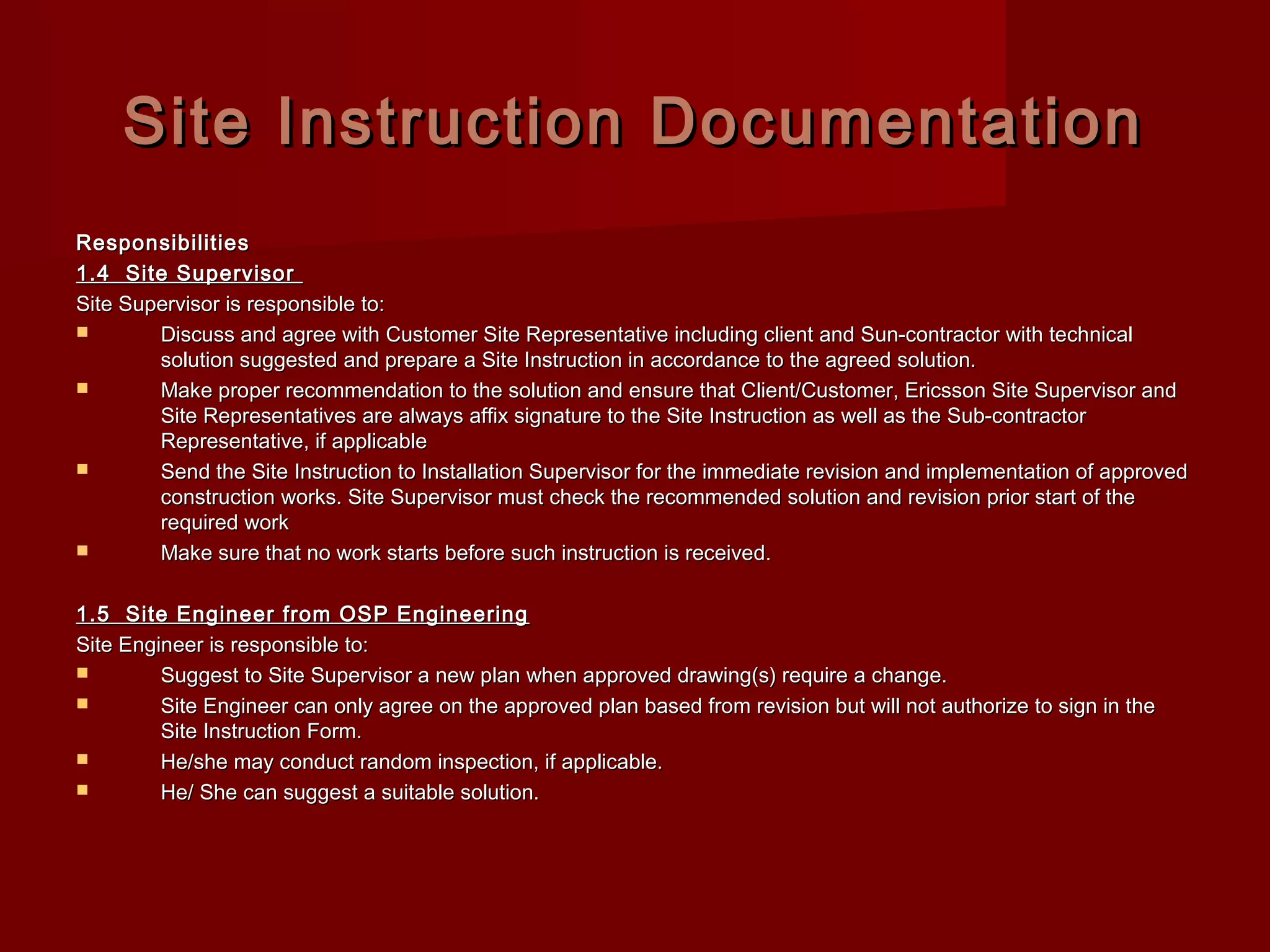 Site Instruction Provision | PPT