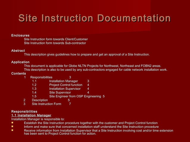Site Instruction Provision | PPT | Business | Business and Finance