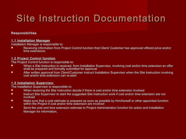 Site Instruction Provision | PPT | Business | Business and Finance