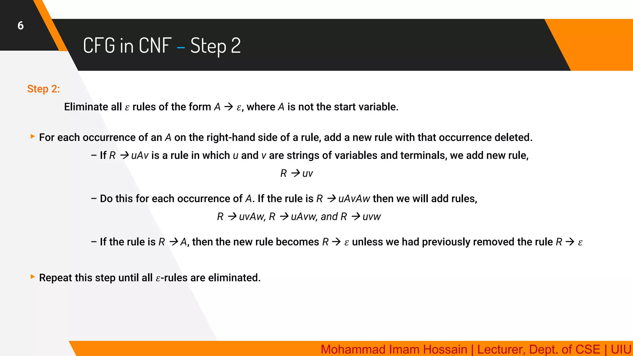 TOC 7 | CFG in Chomsky Normal Form | PDF