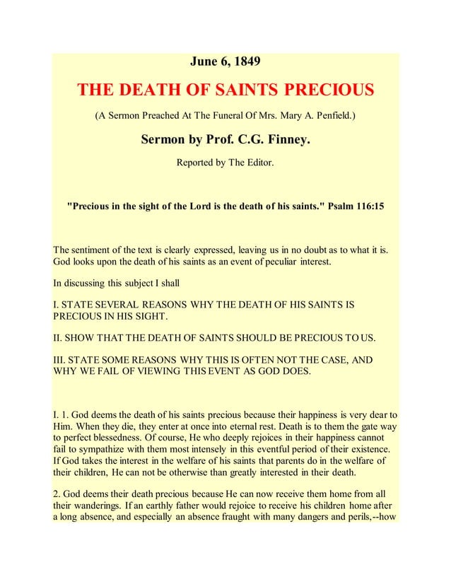 C finney death of his saints | PDF