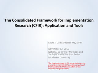 NCCMT Spotlight Webinar - The Consolidated Framework for Implementation ...