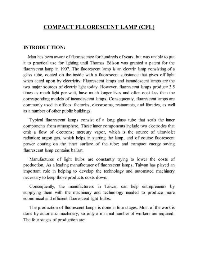 CFL (Compact Fluorescent Lamp) Report | DOCX