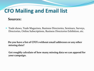 CFO Email and Mailing List Worldwide | PPTX