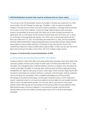 CFO Message in NTN Report 2022 (English & Japanese) | PDF