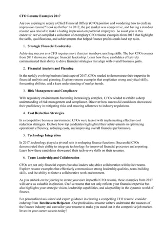 Cfo Resume Examples 2017. Cfo Resume Examples 2017 | PDF