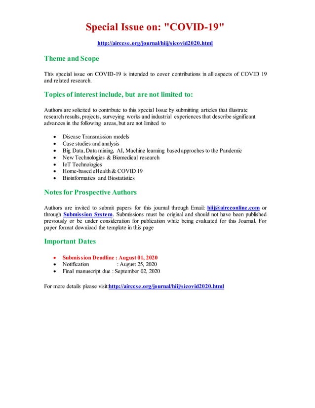 Health Informatics - An International Journal (HIIJ)Special Issue on ...