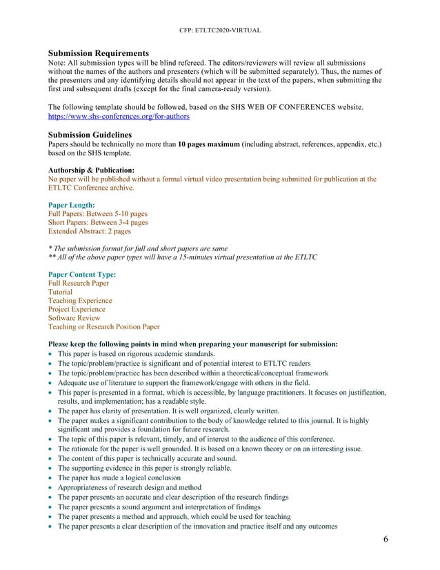 ETLTC2020-Virtual: CFP | PDF