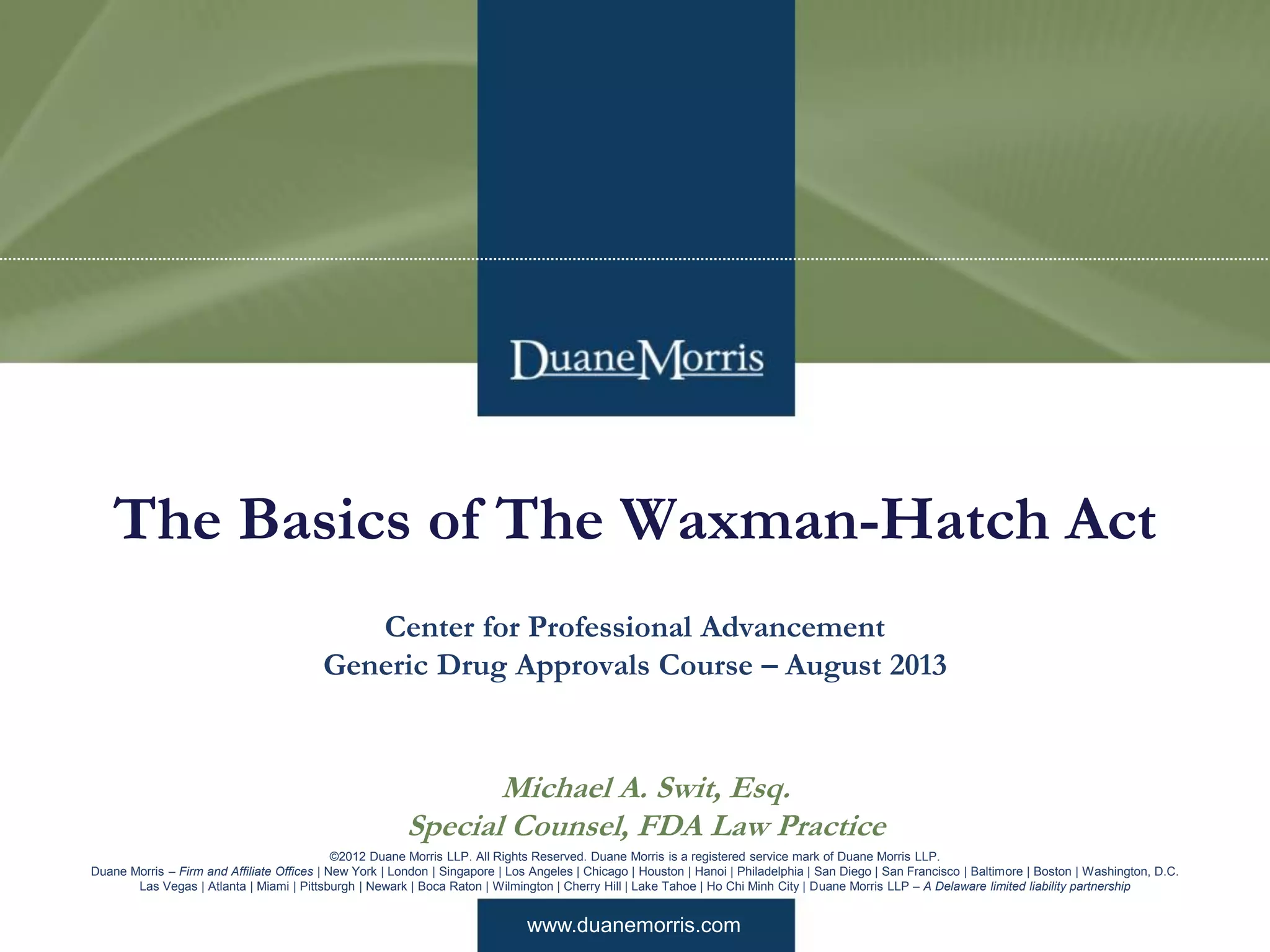 The Basics of the Waxman-Hatch Act | PDF