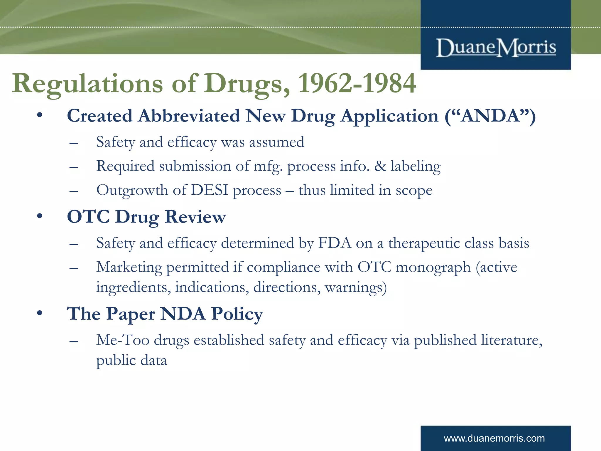 Introduction to the Legal Basis for Generic Drug Approvals | PPT