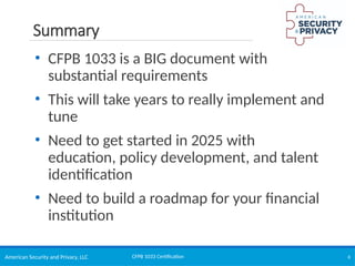 CFPB 1033 Certification - Module 11 Powerpoint Presentation | PPTX