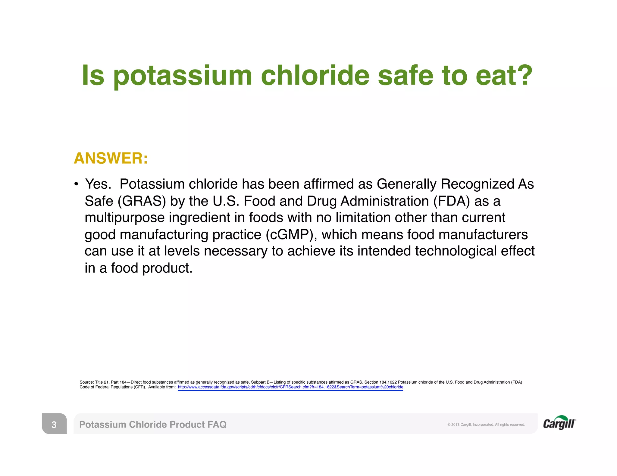 Frequently Asked Questions About Potassium Chloride & Food | PDF ...