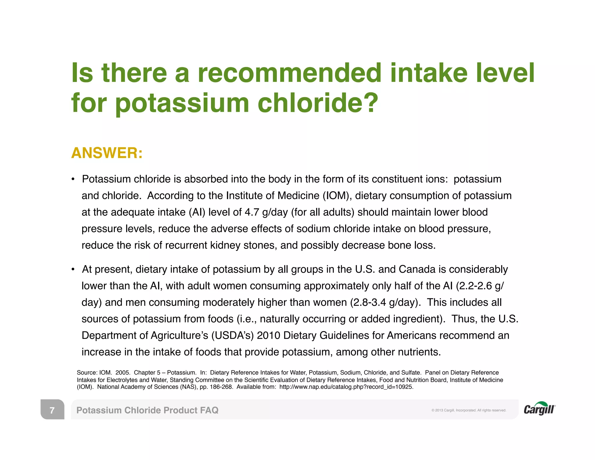 Frequently Asked Questions About Potassium Chloride & Food | PDF ...