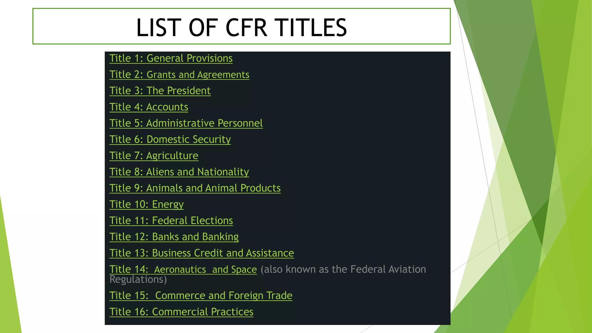CODE OF FEDERAL REGULATIONS | PPTX