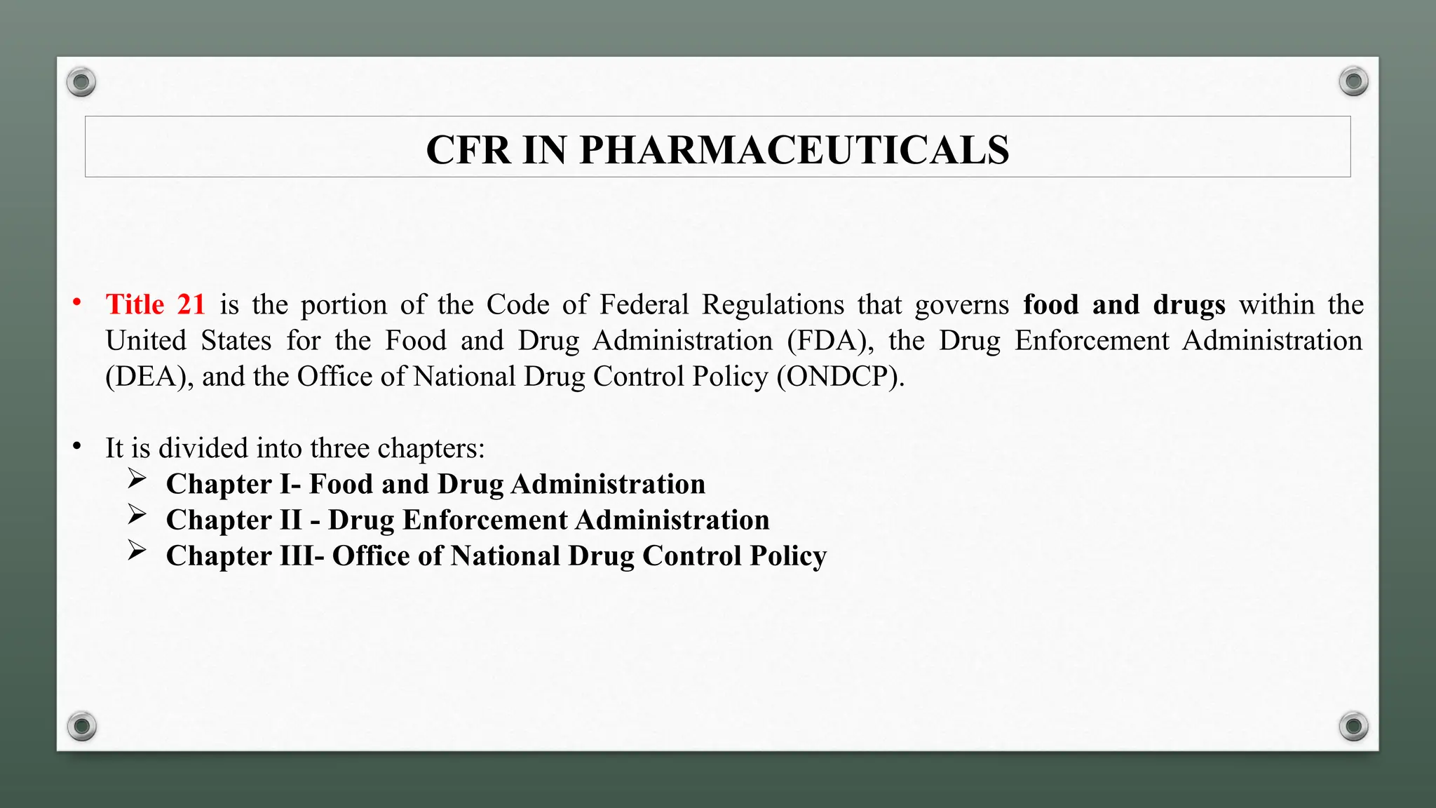 CFR Regulatory Affairs M.Pharm 1st Sem Pharmaceutics.pptx