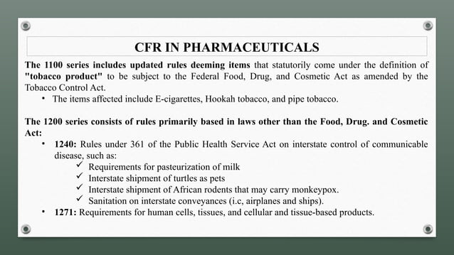 CFR Regulatory Affairs M.Pharm 1st Sem Pharmaceutics.pptx ...
