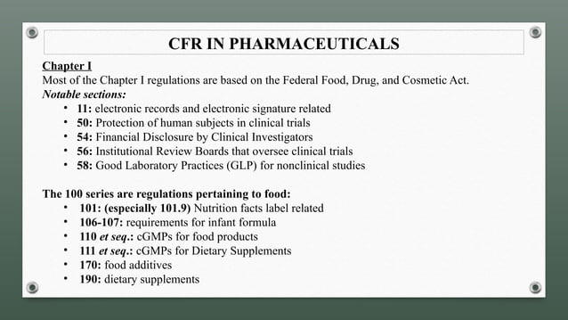 CFR Regulatory Affairs M.Pharm 1st Sem Pharmaceutics.pptx ...