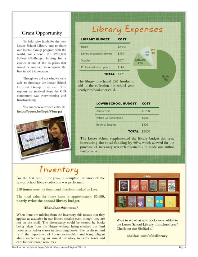 Carolina Friends School Lower School Library Annual Report 2014-15 ...
