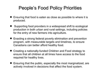 A Food Sovereignty Framework for Food Policy: the Canadian Experience ...