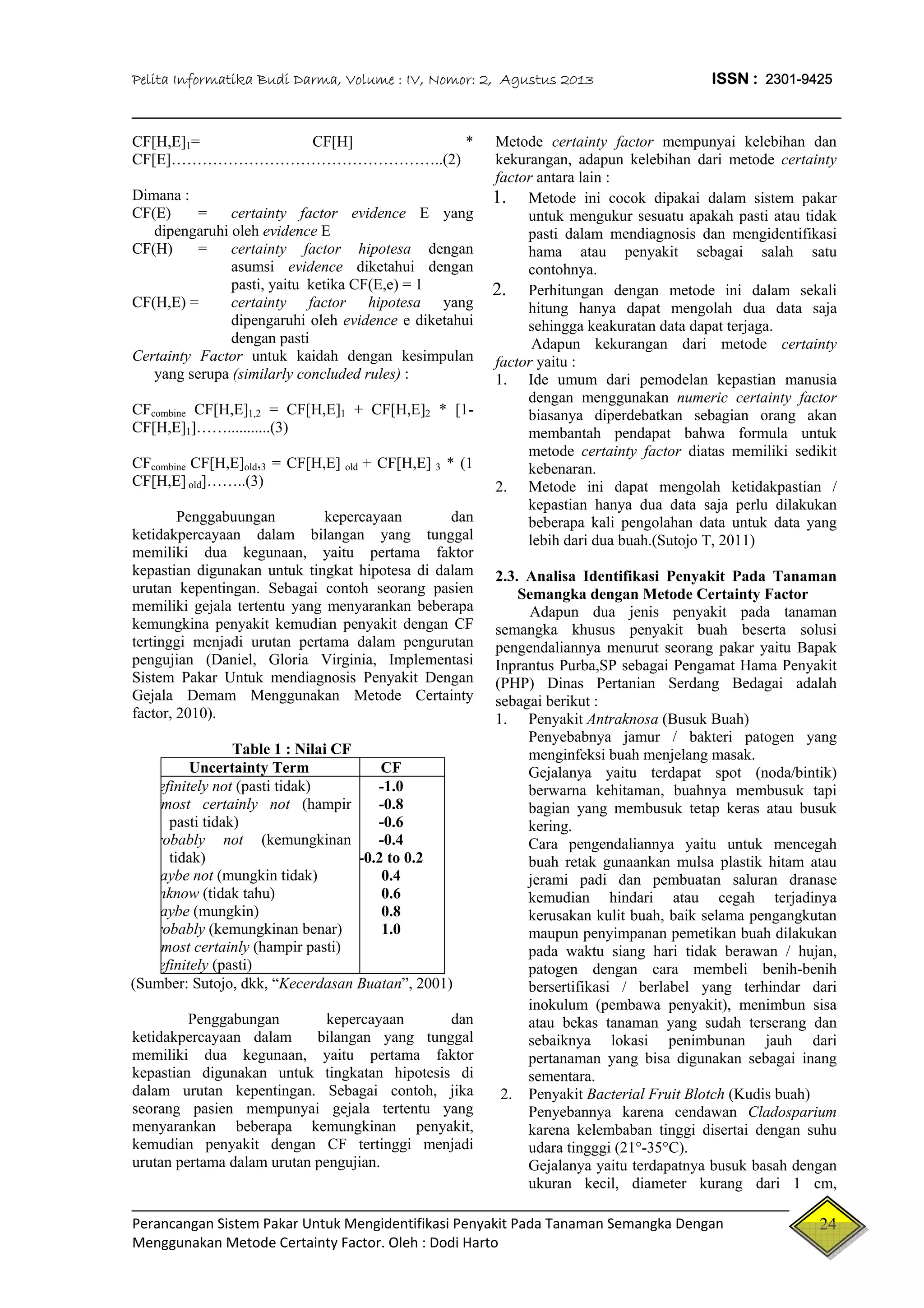 jurnal sistem pakar penyakit tanaman dengan menggunakn metode certainty ...