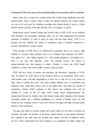 Common Foreign and Security Policy of EU | DOCX