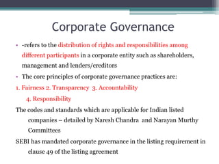 Corporate finance unit 5 corporate governance | PPTX