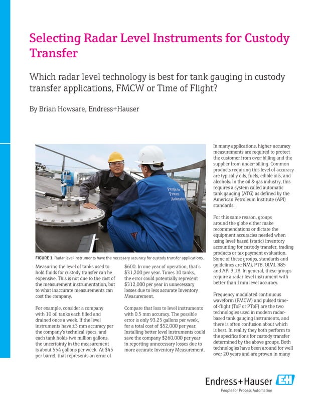 Selecting Radar Level Instruments for Custody Transfer | PDF