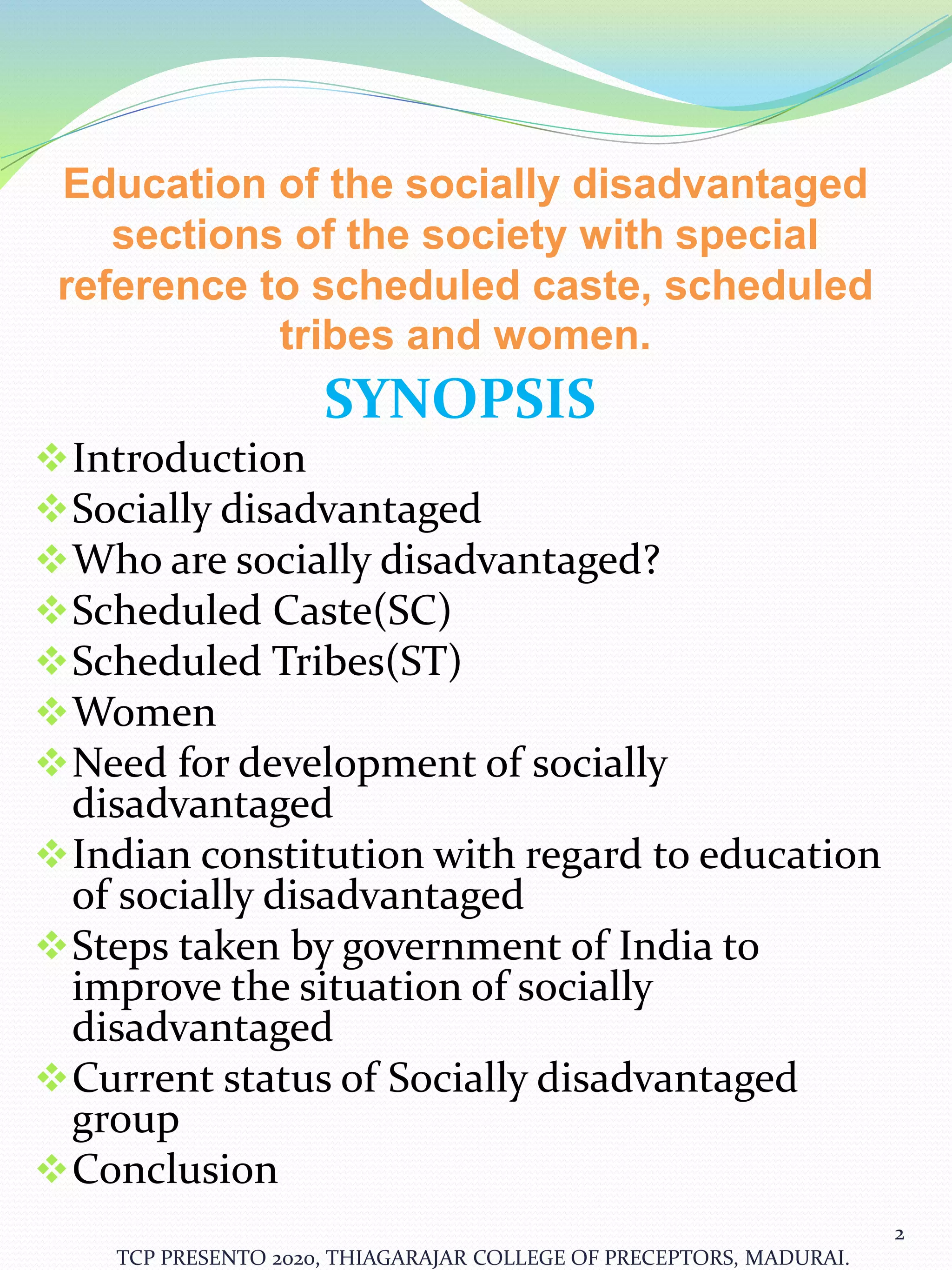 EDUCATION FOR SOCIALLY DEPRIVED | PPTX