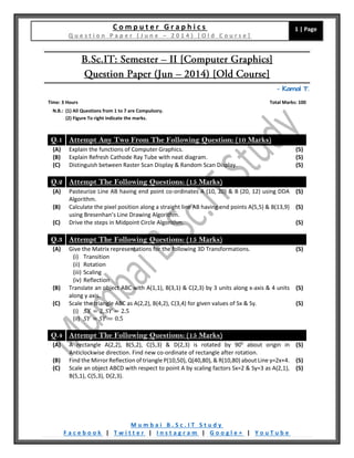 [Question Paper] Computer Graphics (Old Course) [June / 2014] | PDF