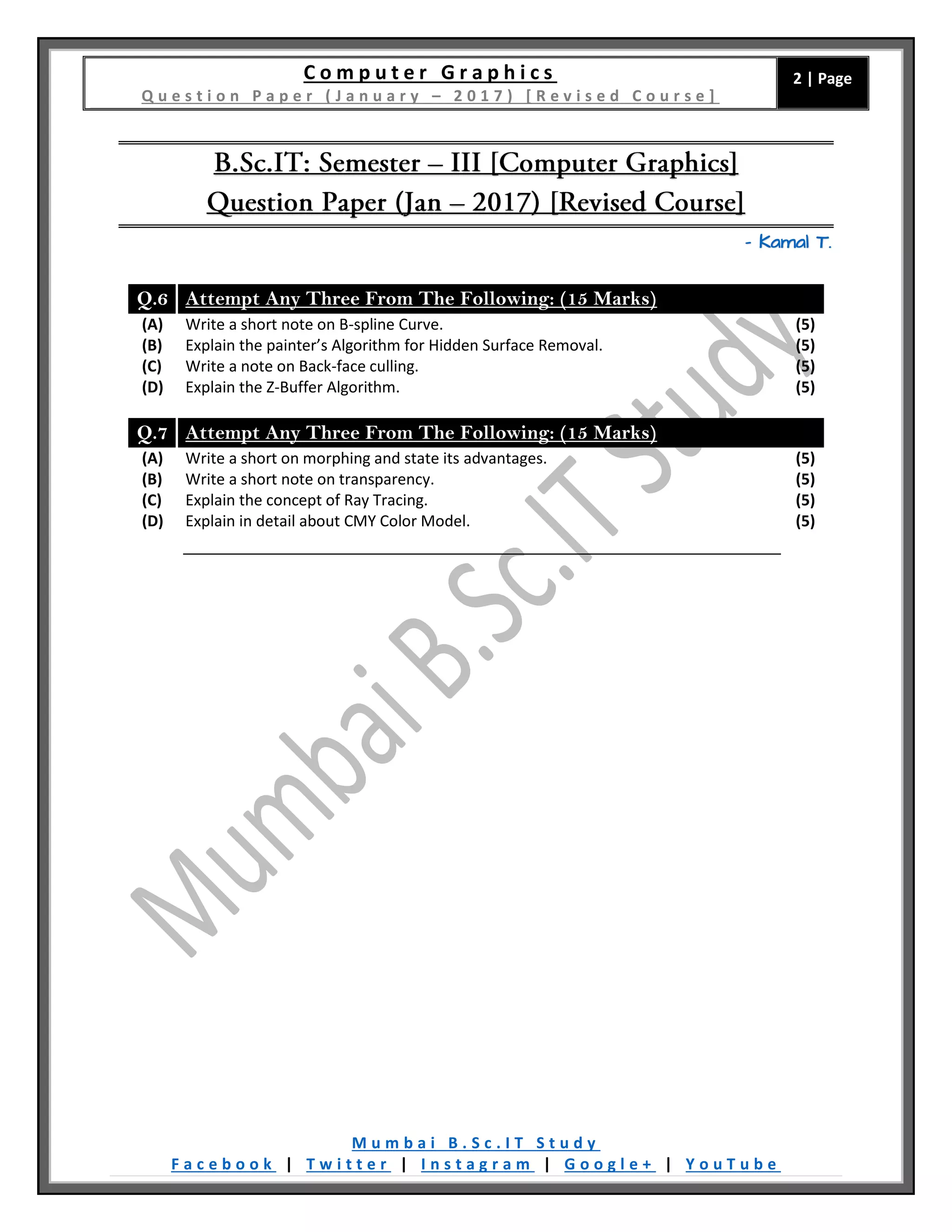 [Question Paper] Computer Graphics (Revised Course) [January / 2017] | PDF | Graphics Software ...