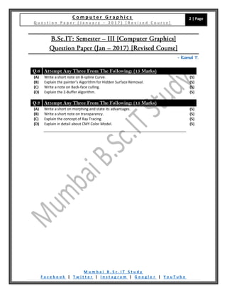 [Question Paper] Computer Graphics (Revised Course) [January / 2017 ...