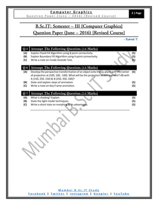 [Question Paper] Computer Graphics (Revised Course) [June / 2016] | PDF