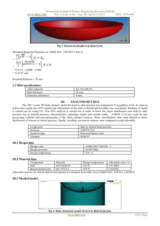 Finite Element Analysis of Skirt to Dished junction in a Pressure Vessel | PDF