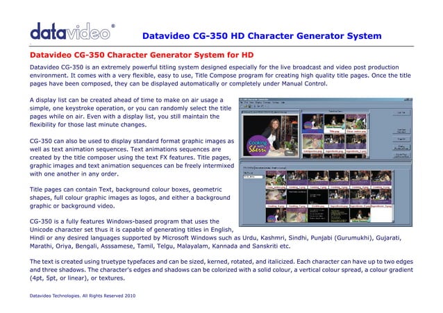 Datavideo CG-350 | PDF | Desktop Publishing | Computer Software and Applications